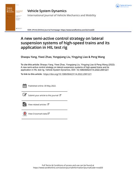 Pdf A New Semi Active Control Strategy On Lateral Suspension Systems Of High Speed Trains And