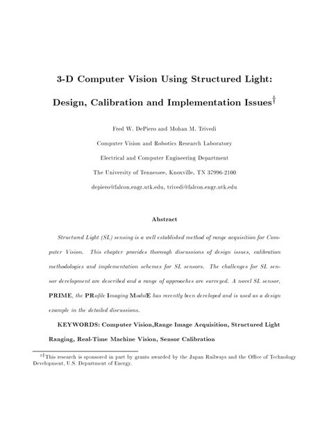 Pdf 3 D Computer Vision Using Structured Light Design Calibration And Implementation Issues