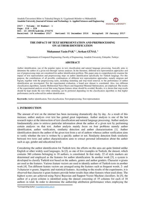 Pdf The Impact Of Text Representation And Preprocessing On Author