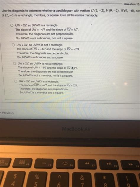 Solved Question 10 Use The Diagonals To Determine Whether A