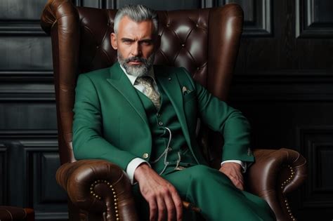 Premium Photo Distinguished Elegance Gentleman In Green Suit