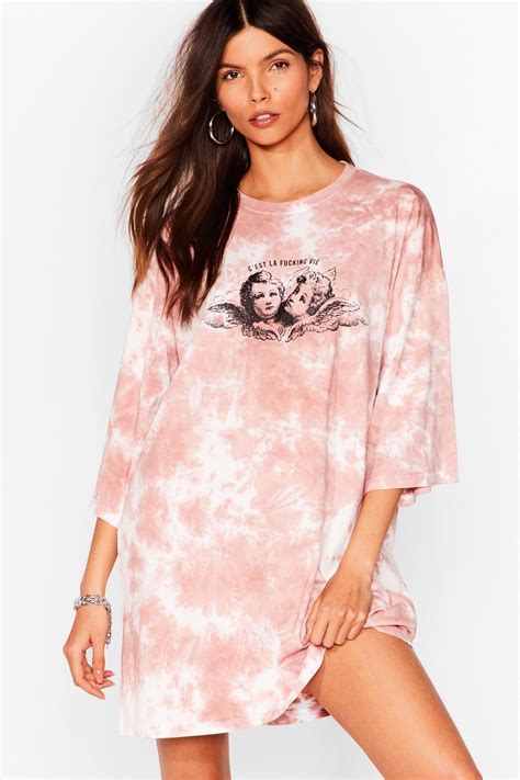 Robe T Shirt Effet Tie Dye à Impression Et Slogan Cest La Fucking Vie