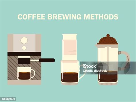 커피 양조 방법 에스프레소 머신 에어로프레스 및 프렌치 프레스 아이콘에 대한 스톡 벡터 아트 및 기타 이미지 아이콘 커피