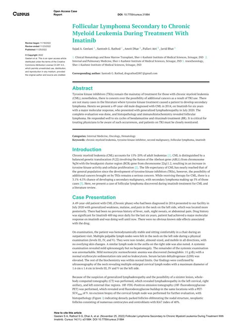 Pdf Follicular Lymphoma Secondary To Chronic Myeloid Leukemia During