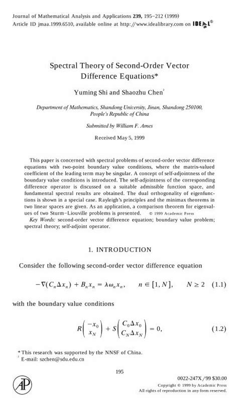 pdf spectral theory of second order vector difference equations