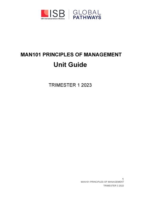MAN101 Principles OF Management T1 2023 MAN101 PRINCIPLES OF