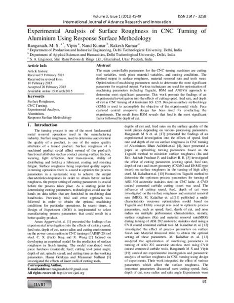 Pdf Experimental Analysis Of Surface Roughness In Cnc Turning Of Aluminium Using Response