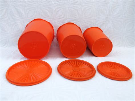 Vintage Tupperware Orange Servalier Tall Containers