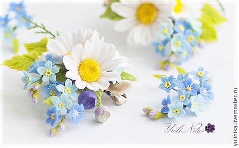 В НАЛИЧИЕ Заколка с полевыми цветами Цветы из глины Изготовление цветов Цветы