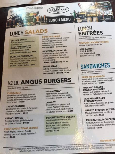 Menu At The Brass Tap Pub And Bar Vacaville