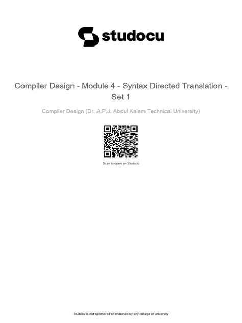 Compiler Design Module 4 Syntax Directed Translation Set 1 Pdf