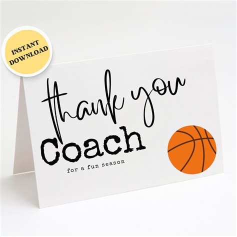 Thank You Basketball Coach Card Coach T Digital Download Coach