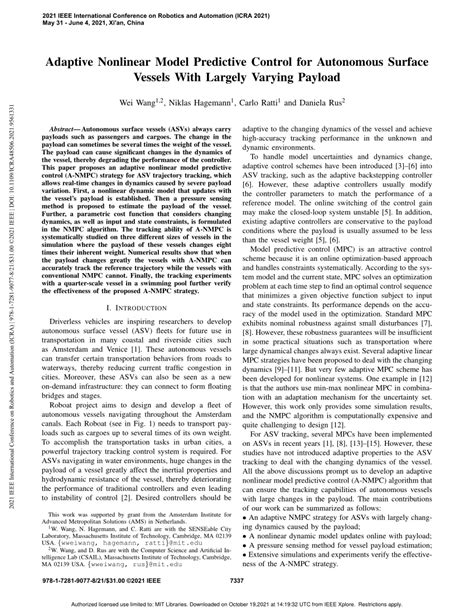 Pdf Adaptive Nonlinear Model Predictive Control For Autonomous Surface Vessels With Largely