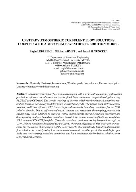 Pdf Unsteady Atmospheric Turbulent Flow Solutions Coupled With A Mesoscale Weather Prediction