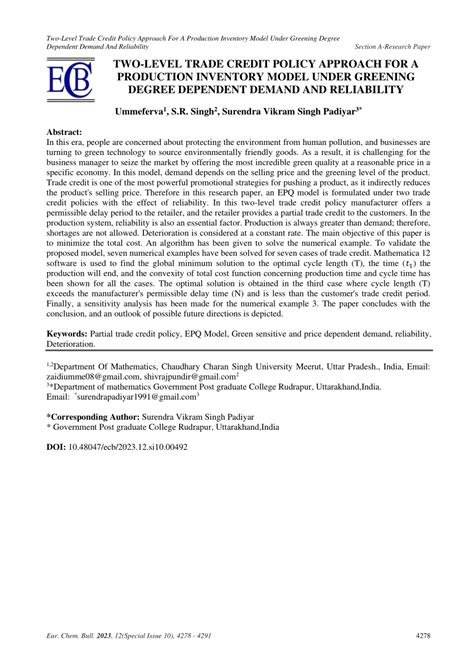 Pdf Two Level Trade Credit Policy Approach For A Production Inventory Model Under Greening
