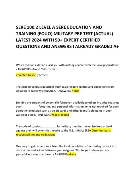 Sere 1002 Level A Sere Education And Training In Support Of The Code