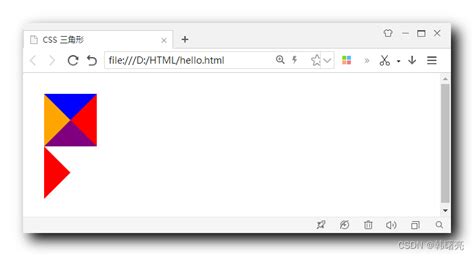 【css】使用 css 实现三角形 宽高设置为 0 设置四个边框宽度 样式 颜色值 兼容低版本浏览器 基本示例