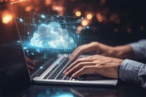 Premium Photo Man Using Laptop With Cloud Computing Diagram