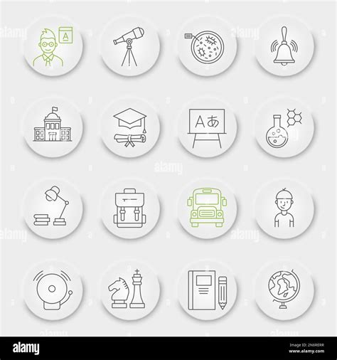 School Line Icon Set Education Collection Vector Graphics Neumorphic Ui Ux Buttons Back To