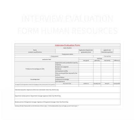 Free Interview Evaluation Form Templates For Google Sheets And Microsoft Excel Slidesdocs