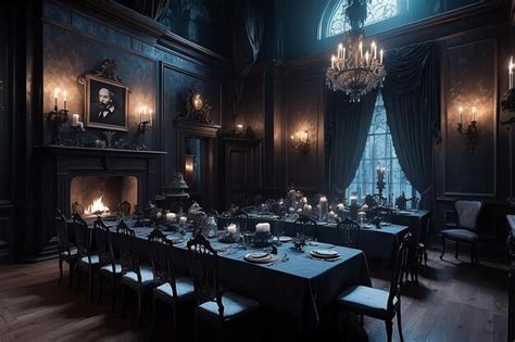 Premium Photo Haunted Mansion Banquet Ghostly Guests Eerie Elegance