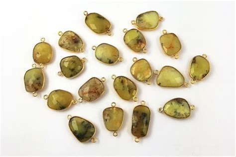 Lemon Dendrite Opal Gemstone Gold Plated Bezel Set Connectors Free Form