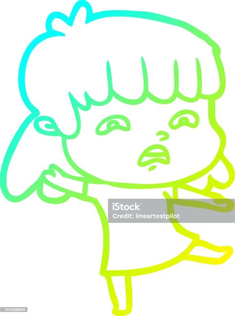 만화 걱정 여자의 차가운 그라데이션 선 그리기 걱정하는에 대한 스톡 벡터 아트 및 기타 이미지 걱정하는 귀여운 그라데이션