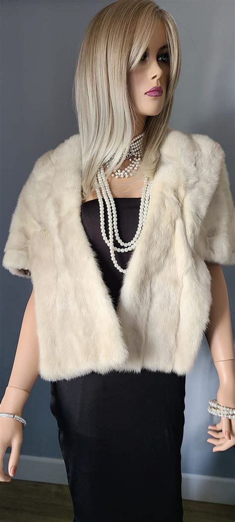 Luxury Vintage MINK Fur Stole REAL FUR Champagne Bridal Shawl Dream Winter Wedding Fur Cape
