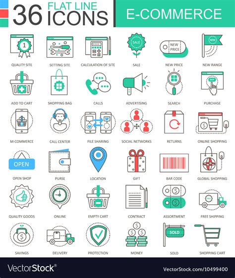 Internet E Commerce Modern Color Flat Line Vector Image