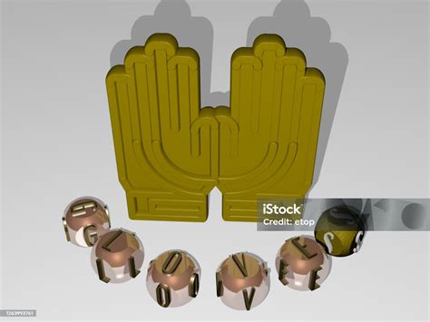 상단 관점에서 금속 입방 문자로 아이콘 주위에 내장 된 텍스트와 함께 수직으로 장갑의 3d 그래픽 이미지 개념 프리젠 테이션 및 슬라이드 쇼에 탁월 배경 0명에 대한 스톡