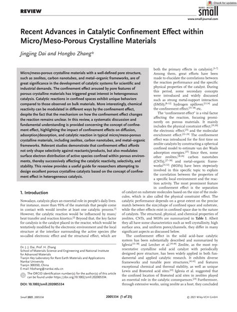 Pdf Recent Advances In Catalytic Confinement Effect Within Micro Meso