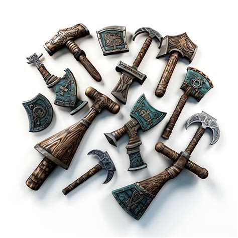 Premium Ai Image Wooden Axes 3d Rendered 710 Textures Matching Materi