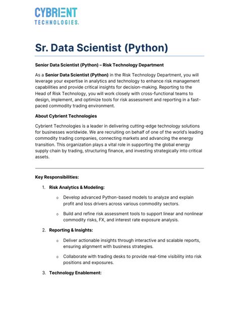 Jd Senior Python Mercuria Pdf Analytics Data Science