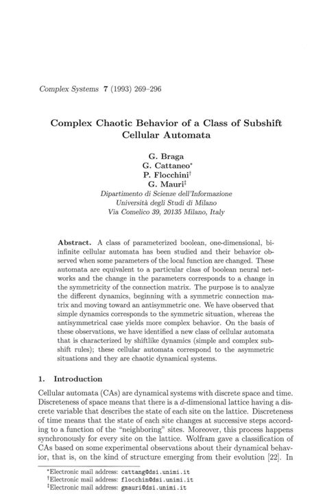 Pdf Complex Chaotic Behavior Of A Class Of Subshift Cellular Automata