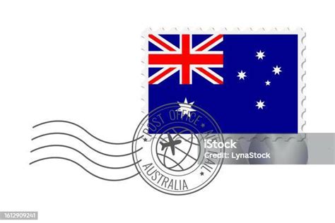 Prangko Australia Ilustrasi Vektor Kartu Pos Dengan Bendera Nasional