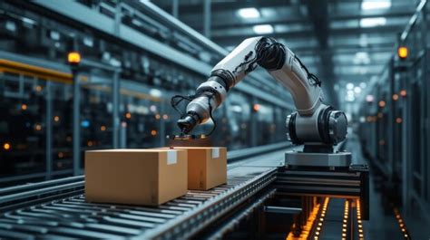 Industrial Robot On Automated Packaging Line Premium AI Generated Image