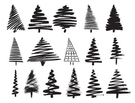 Christmas Tree Sketch Set Isolated On White Background 15332718 Vector