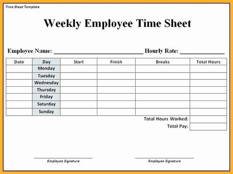 Printable Timesheet Template With Lunch Break