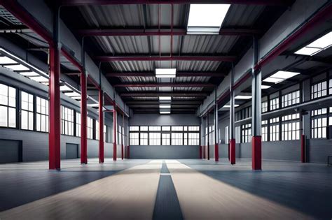 Premium Ai Image A Room With A Red Door And A Black Arrow On The Floor