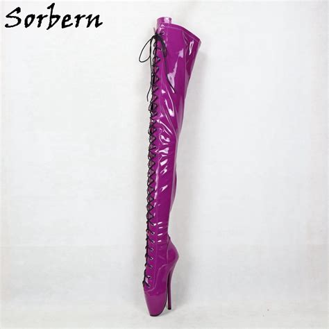 Sorbern Purple Patent Crotch Thigh High Boots Ballet Stilettos Heels 18cm