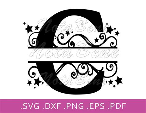 Split Monogram Svg Elegant Split Letter C Svg Swirls Stars Etsy