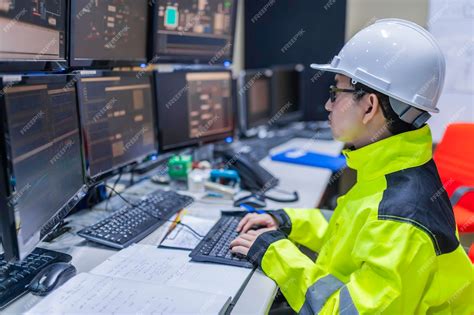 Premium Photo Inside The Large Industry Factory Female Computer Engineer Works On Personal