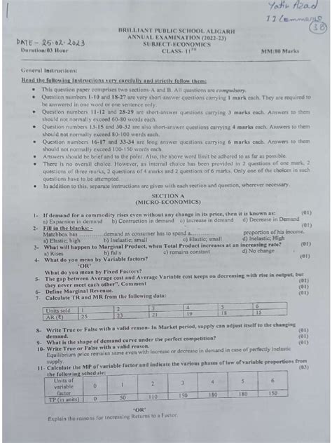 Economics Final Exam Sample Paper Pdf