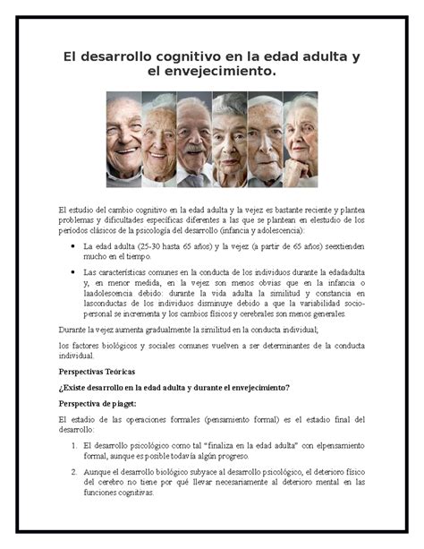 El Desarrollo Cognitivo En La Edad Adulta Y El Envejecimiento Imprimir