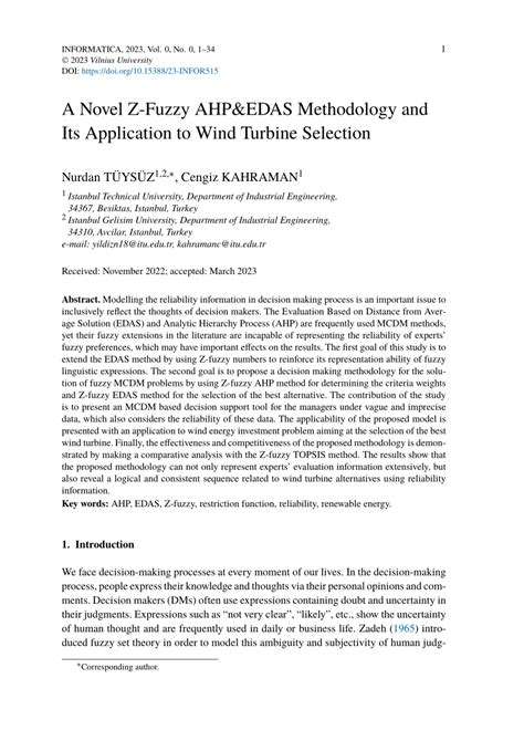 Pdf A Novel Z Fuzzy Ahpandedas Methodology And Its Application To Wind Turbine Selection
