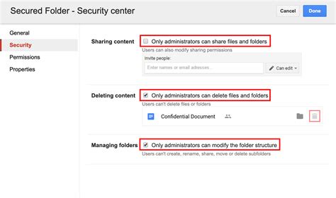 Configure Security Settings In Secured Folders From Google Drive