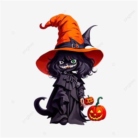 Bruja De Halloween Con Sombrero Con Calabaza Png Bruja Calabaza