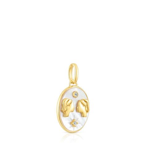 Dije Géminis de plata vermeil con nácar y topacios TOUS Horoscope TOUS