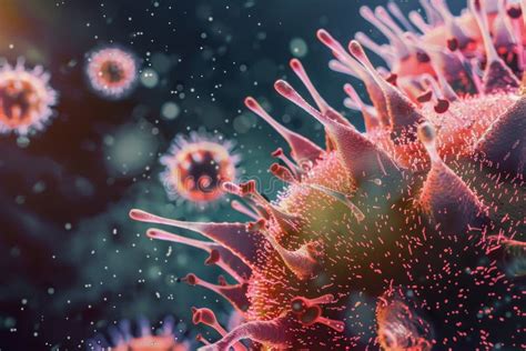 Macro Close Up Group Of Germs And Bacteria In Water Disease Medical