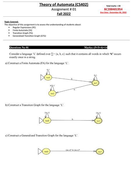 BC2004 01954 CS402 1 Theory Of Automata CS402 Assignment 01 Fall
